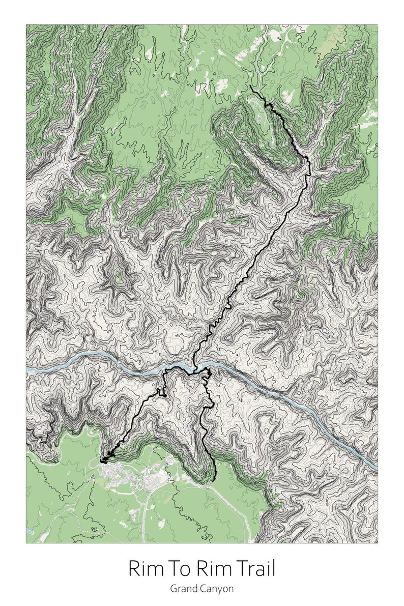 Rim to Rim Trail Topographic Map, Arizona Grand Canyon Trail Hiking - Etsy