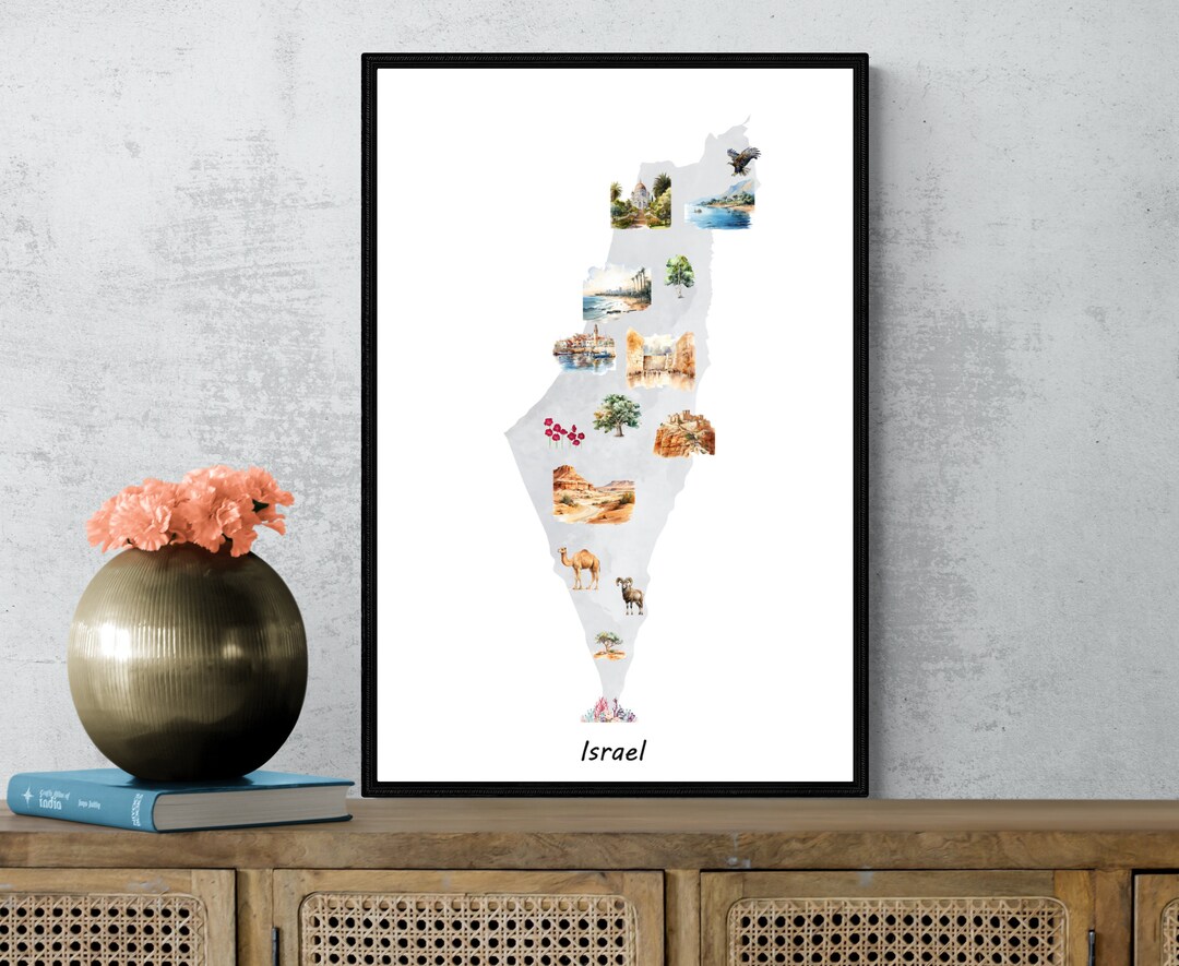 Israel Landmark Map Poster Jewish Map Art Poster - Etsy
