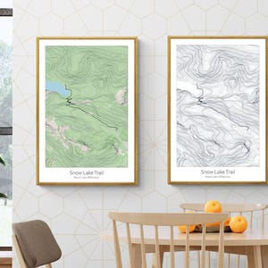 Snow Lake Trail Topographic Map Poster, Alpine Lakes Wilderness Hiking ...