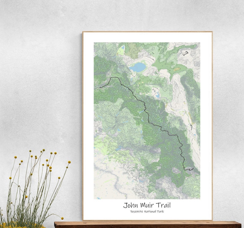 John Muir Trail Topographic Map Poster, Pacific Crest Trail Hiking ...