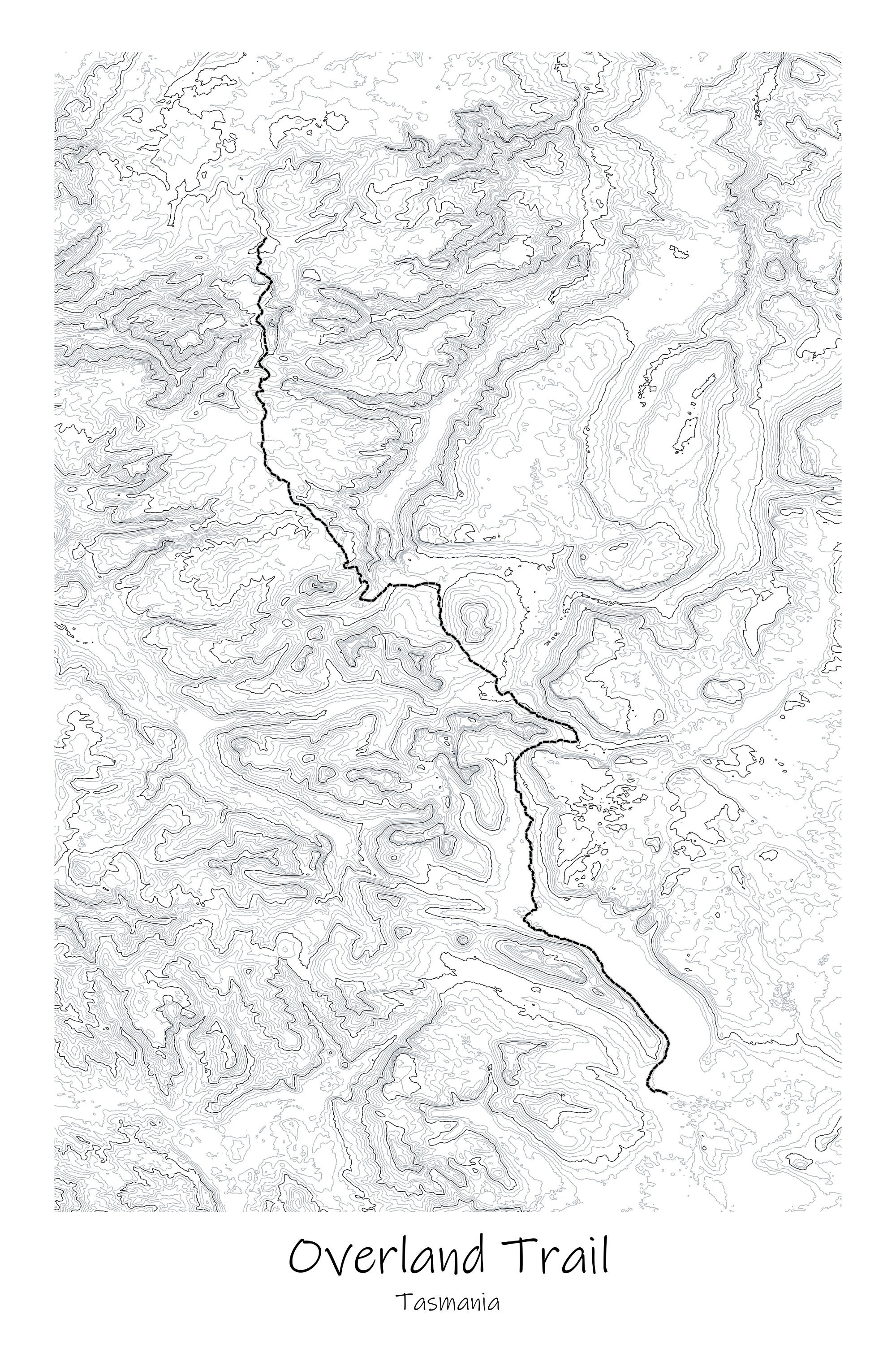 Digital Overland Trail Topographic Map Poster, Tasmania Hike, Cradle ...