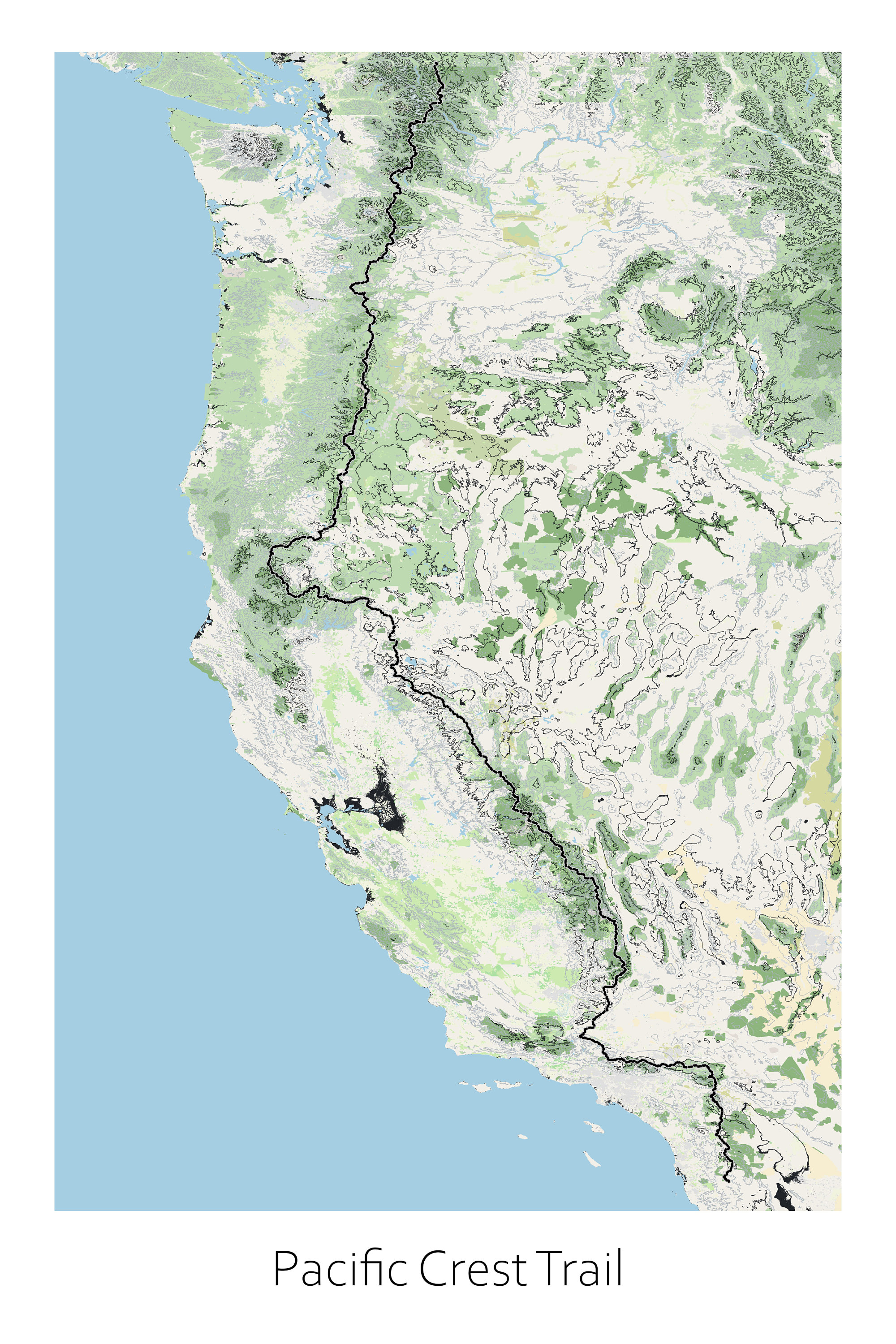 Pacific Crest Trail Topographic Map, PCT Trail Hiking, California Map ...