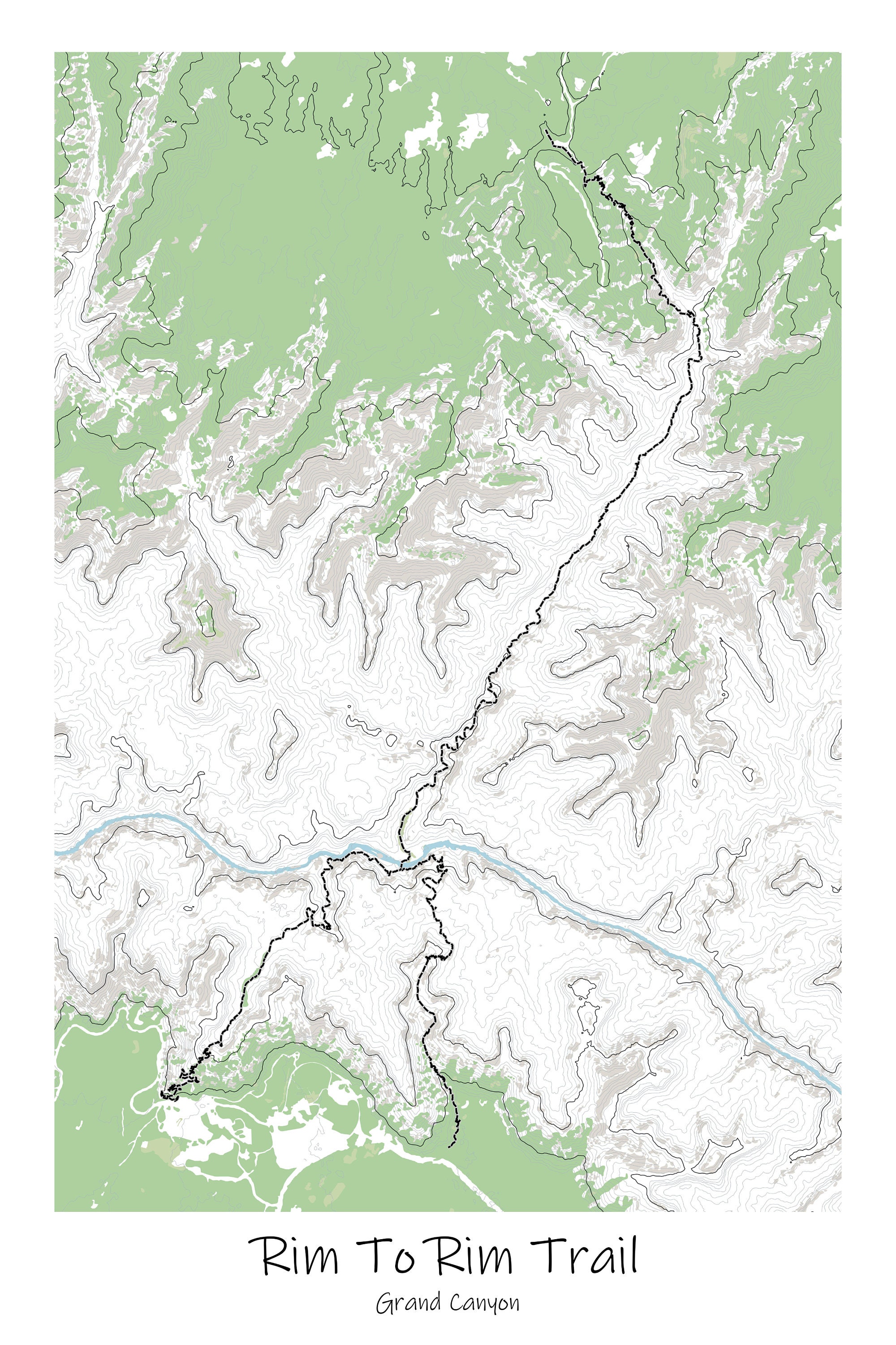 Rim to Rim Trail Topographic Map Poster, Arizona Grand Canyon Trail ...