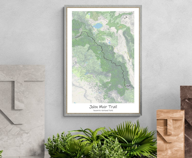 John Muir Trail Topographic Map Poster, Pacific Crest Trail Hiking ...