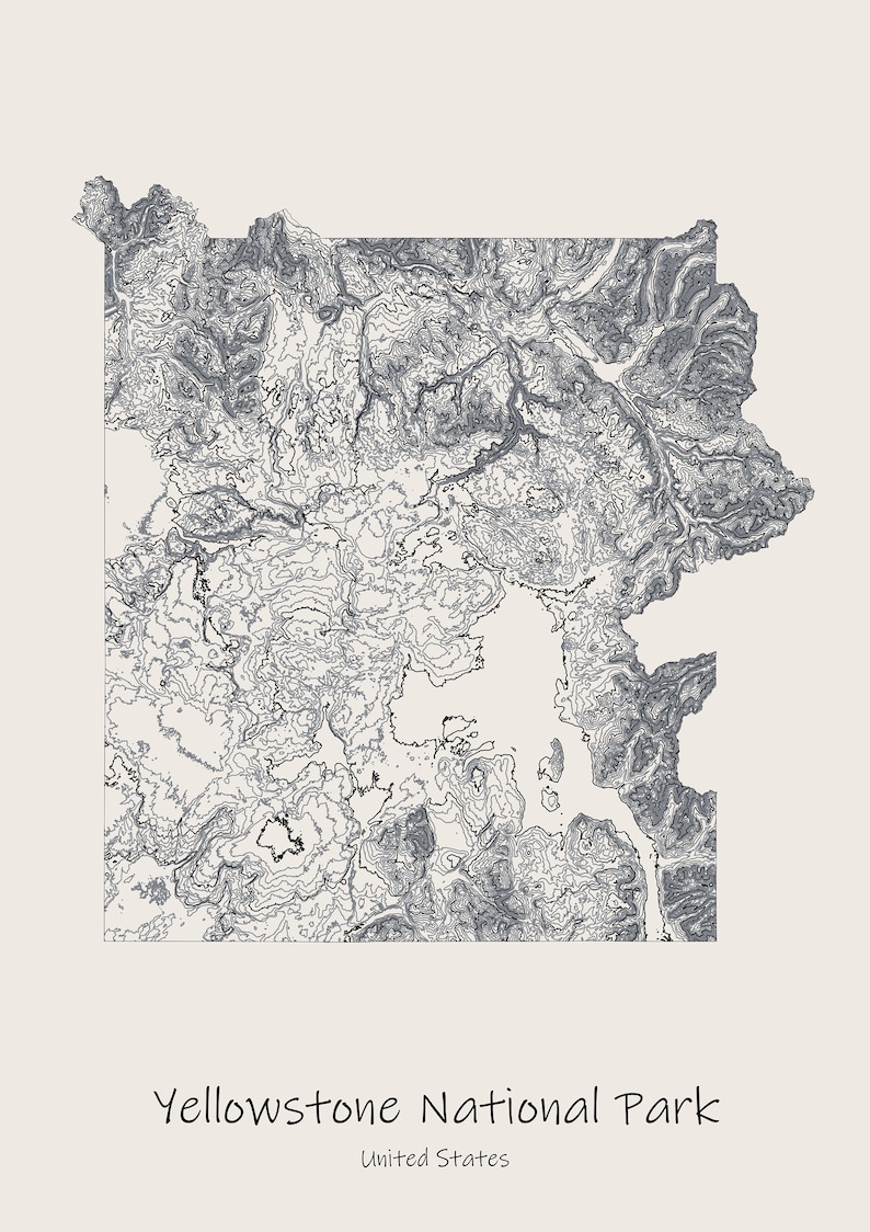 Yellowstone Nationalpark, Topographische Karte, Poster, USA Wyoming ...