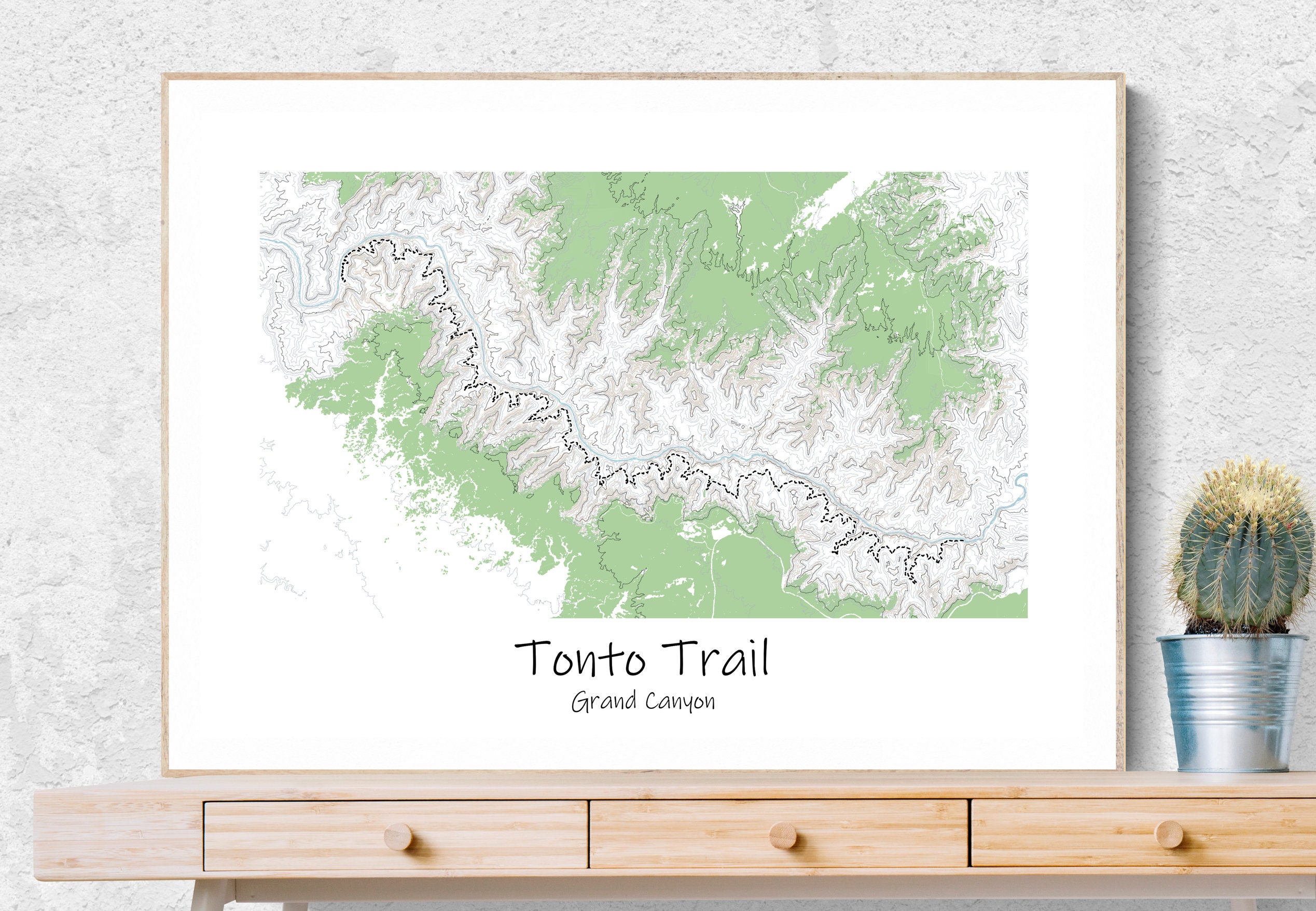 Grand Canyon Trail Topographic Poster, Arizona Tonto Trail Hiking ...