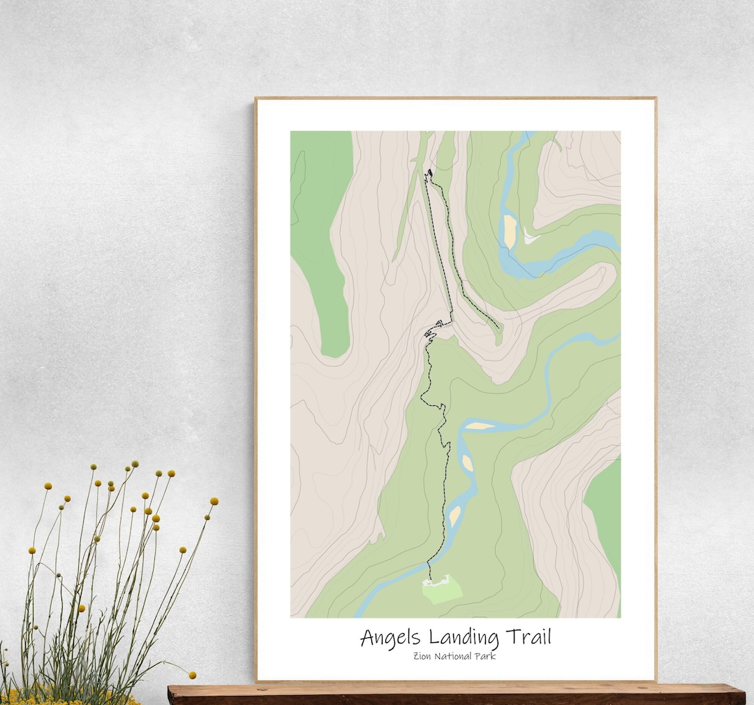 Angels Landing Trail Topographic Map Poster Zion National - Etsy