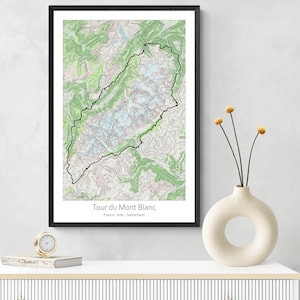 Tour Du Mont Blanc Trail Topographic Map Poster, TMB Trail Hiking. - Etsy