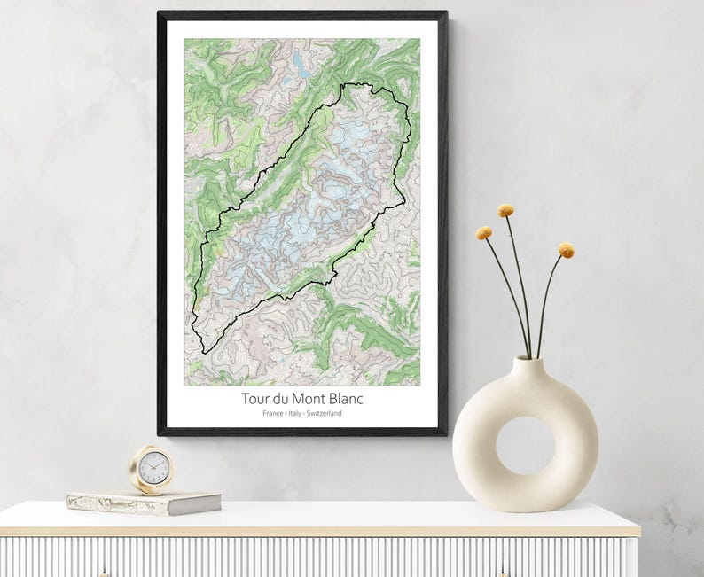 Tour Du Mont Blanc Trail Topographic Map Poster, TMB Trail Hiking. - Etsy