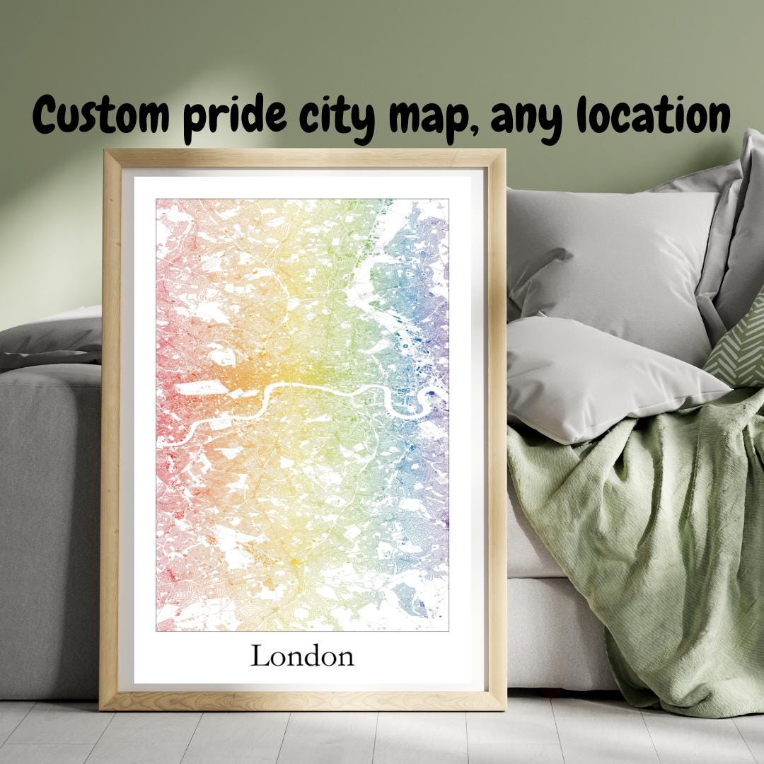 Custom Pride LGBTQ Map Art Poster, Rainbow Map Art Poster, Any City ...