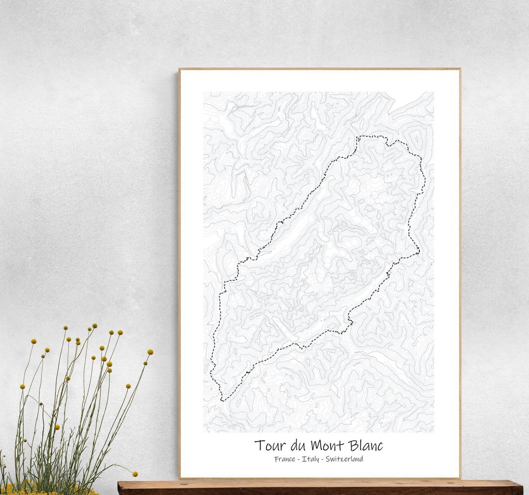 Tour Du Mont Blanc Trail Topographic Map Poster, TMB Trail Hiking, Mont ...