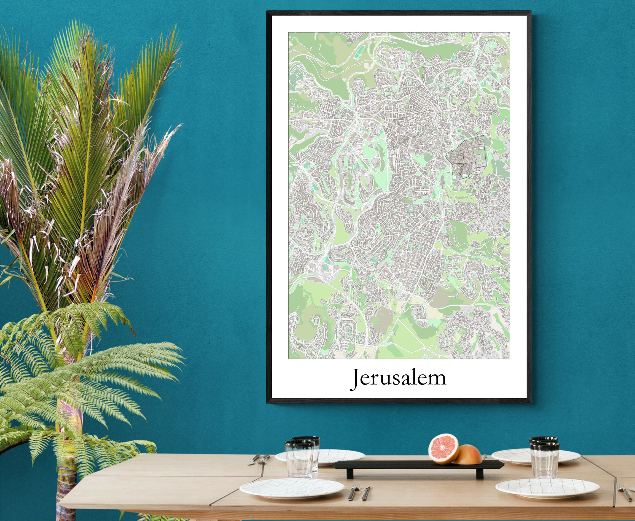 Jerusalem City Colorful Map Poster, Jewish Peace Map Art Poster ...