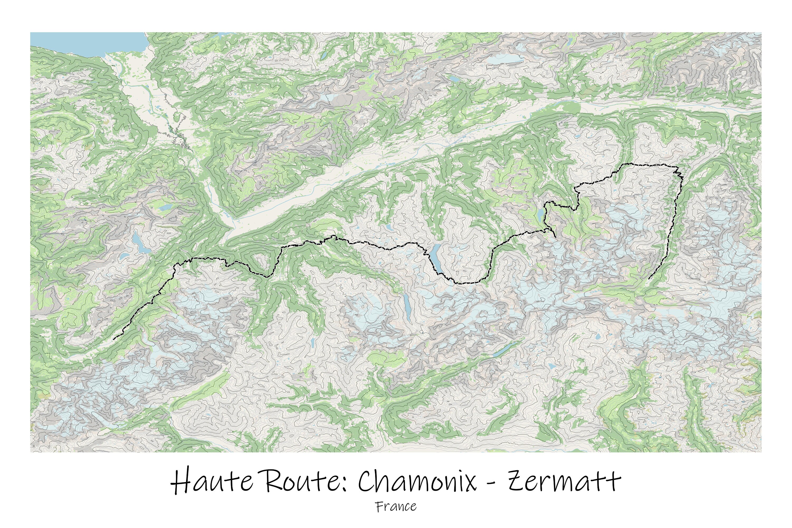 Haute Route Topographic Map Poster: Chamonix-zermatt Hiking Art - Etsy