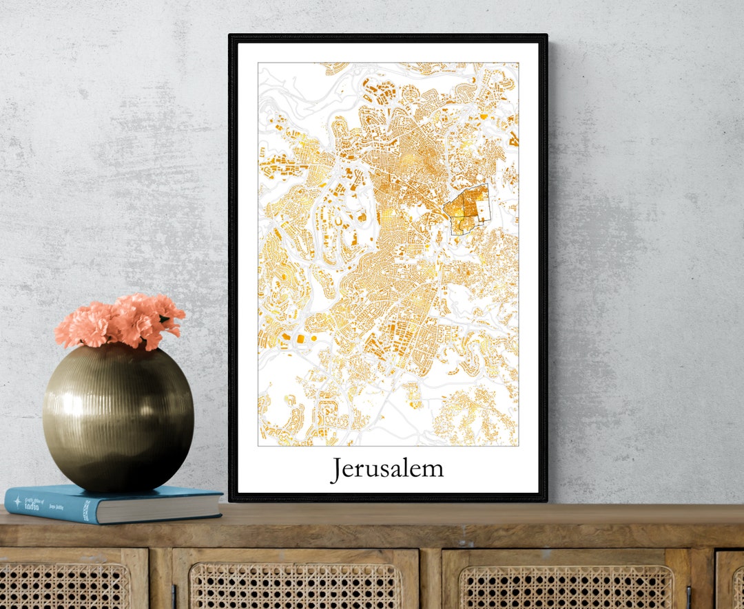 Jerusalem City Colorful Map Poster, Jewish Peace Map Art Poster. - Etsy