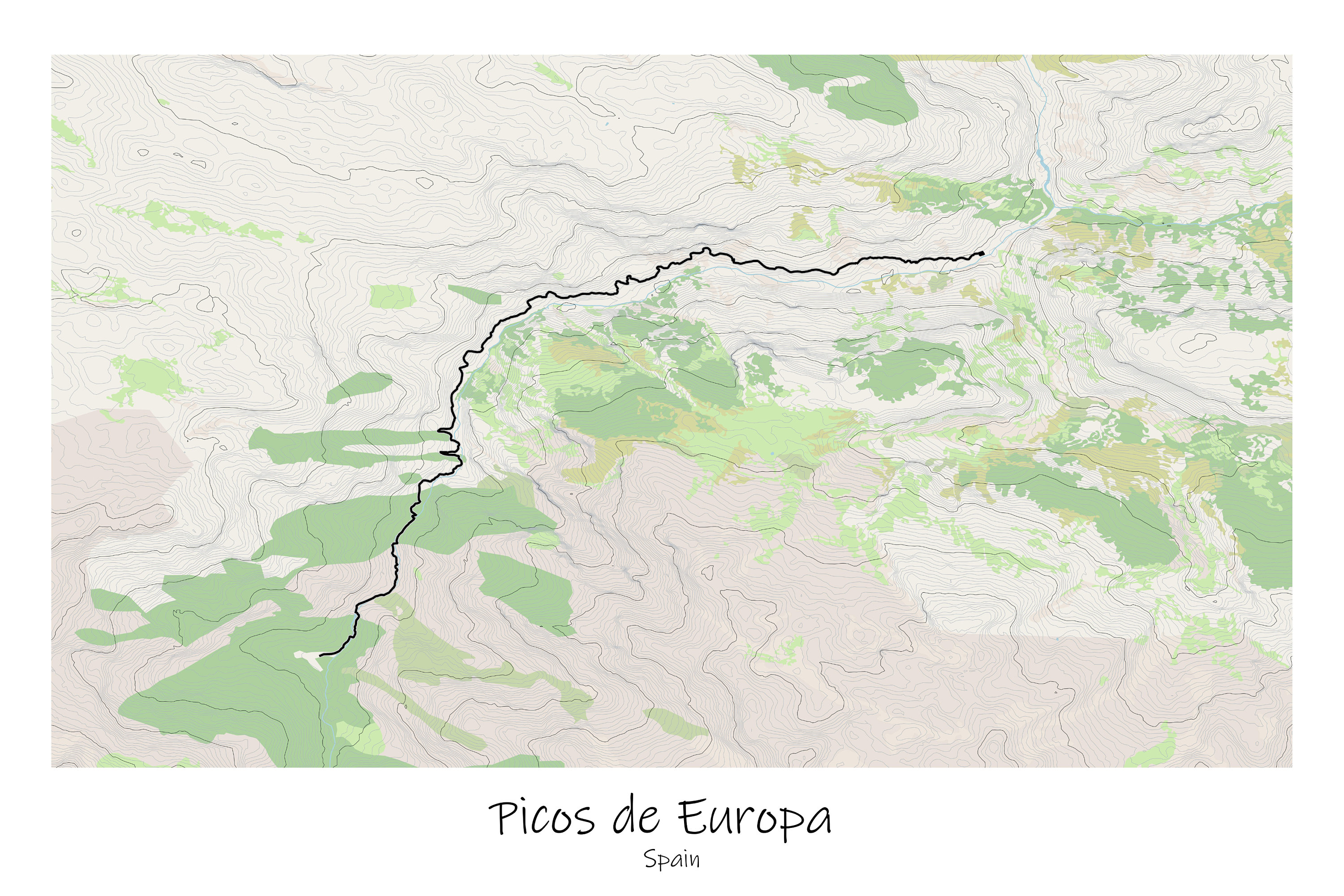 Picos De Europa Trail Topographic Map Poster, Asturias Spain Hiking, PR ...