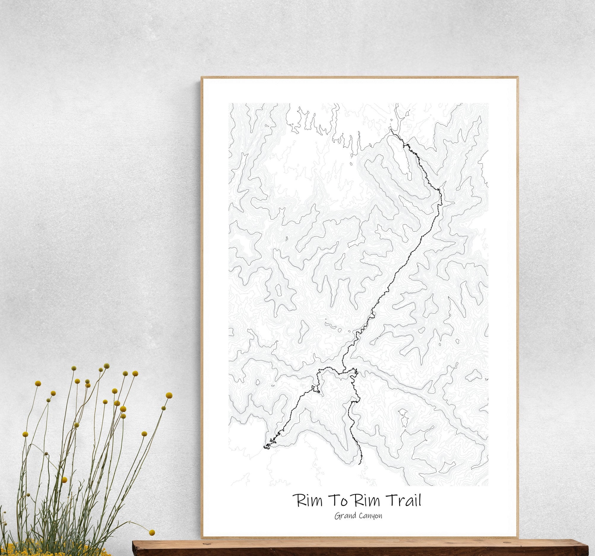Rim to Rim Trail Topographic Map Poster, Arizona Grand Canyon Trail ...