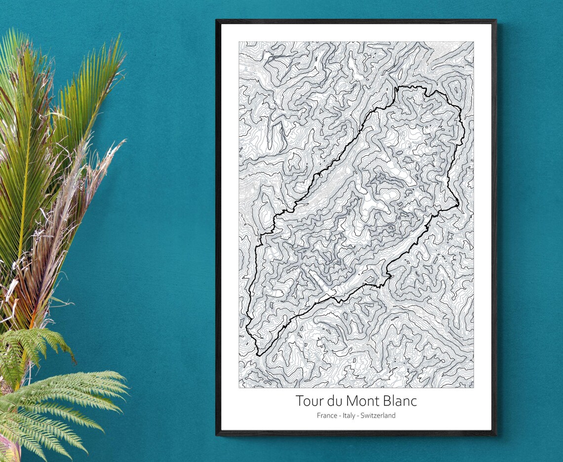 Tour Du Mont Blanc Trail Topographic Map Poster, TMB Trail Hiking. - Etsy