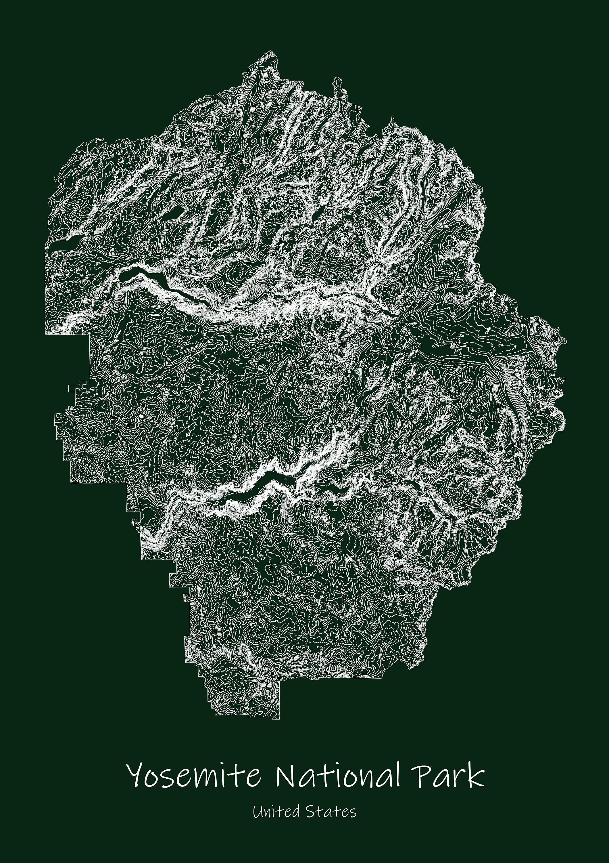 Yosemite National Park Topographic Map Poster, United States California ...