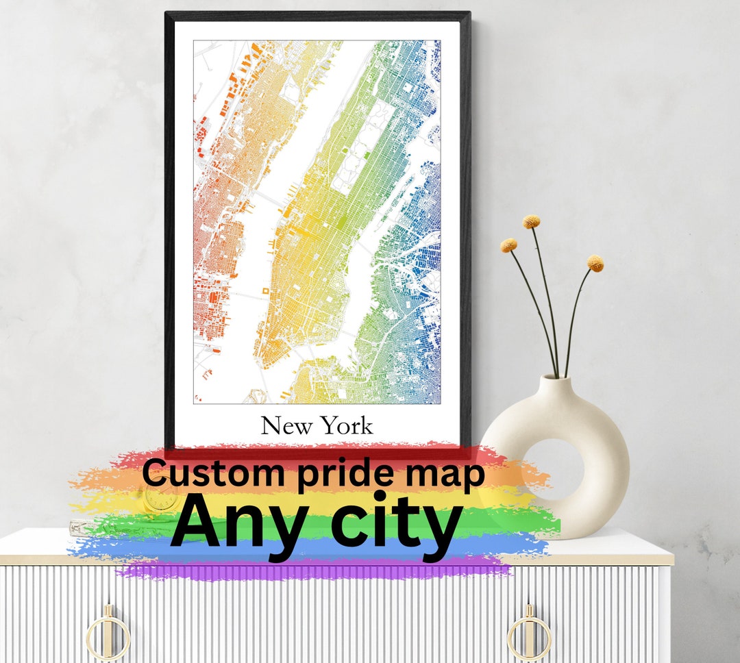 Custom Pride LGBTQ Map Art Poster, Rainbow Map Art Poster, Any City ...