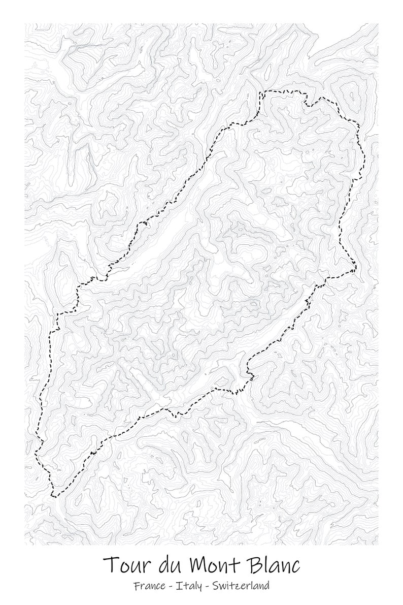 Tour Du Mont Blanc Trail Topographic Map Poster, TMB Trail Hiking, Mont ...