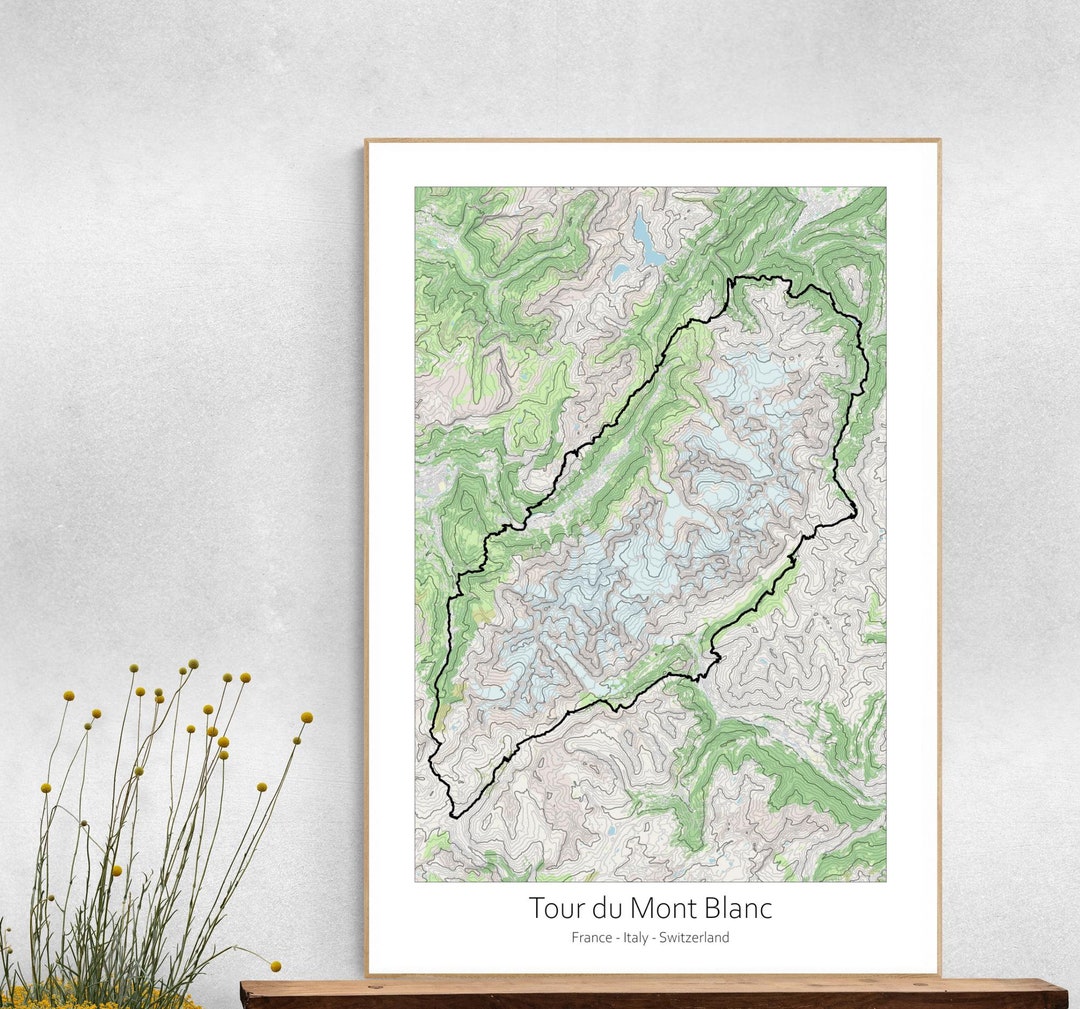 Tour Du Mont Blanc Trail Topographic Map Poster, TMB Trail Hiking. - Etsy