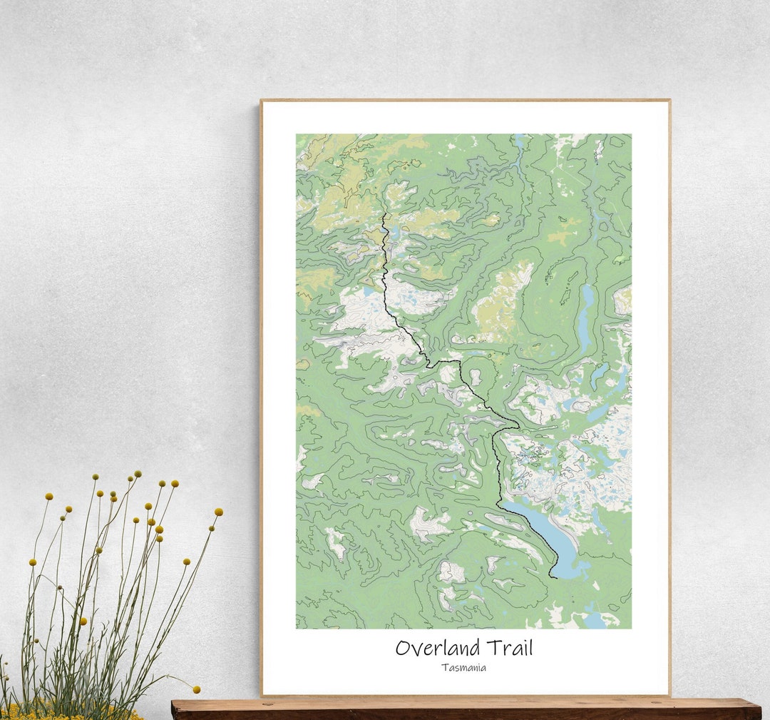 Overland Trail Topographic Map Poster, Tasmania Hike, Cradle Mountain ...