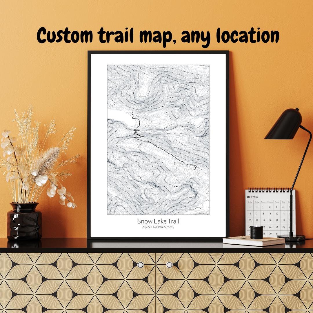 Custom Topographic Trail Map Poster, Hiker Gift - Etsy
