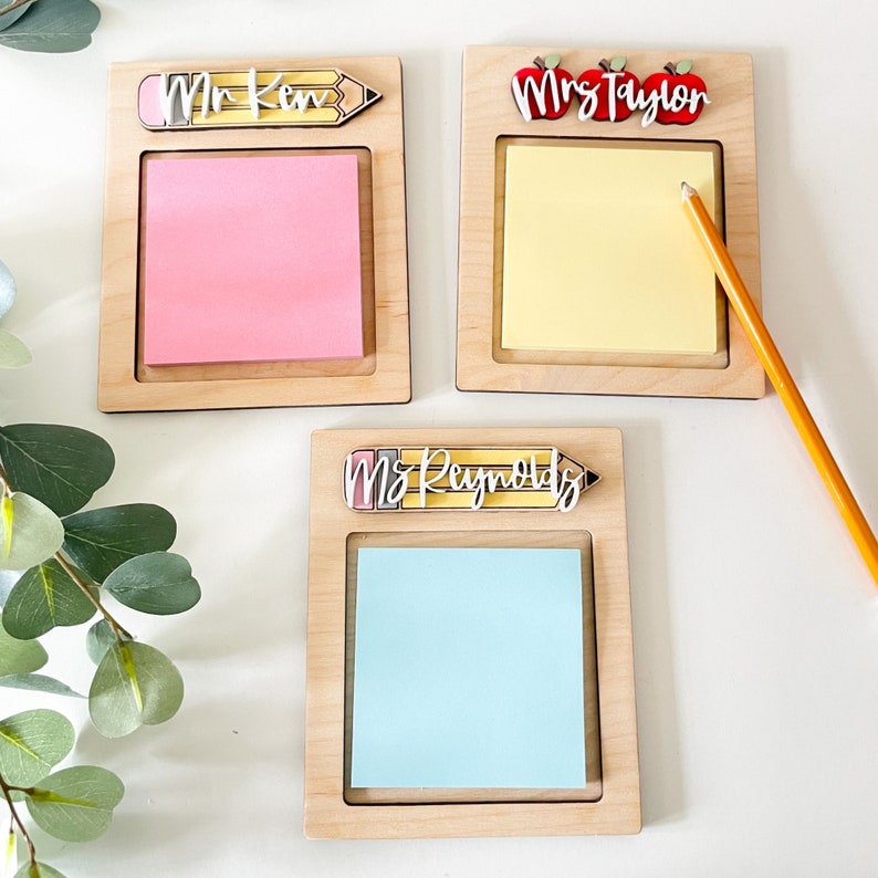 Wooden Teacher Name Sticky Notepad Holder Customisable - Etsy