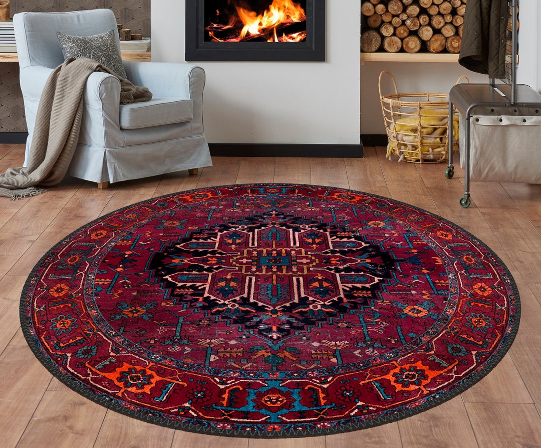 Purple/burgundy Round Rug, Elegant Bordeaux Rug for Living Room, Maroon ...