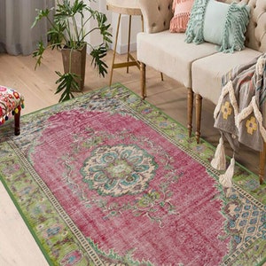 Turkish Pink/green Area Rug, Ethnic Style Home Decor, Multi Size ...