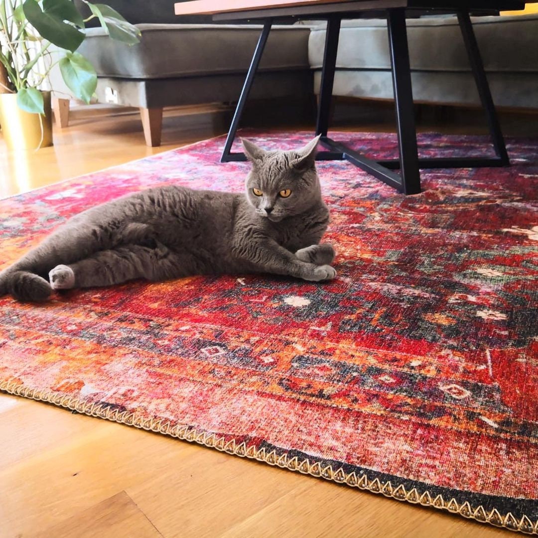 Red Turkish Carpet, Unique Ethnic Patterns, Traditional Red Mix Pattern ...