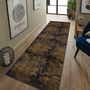 Navy Blue Rug, Gold Pattern Style, Rug for Living Room, Turkish Kilim ...