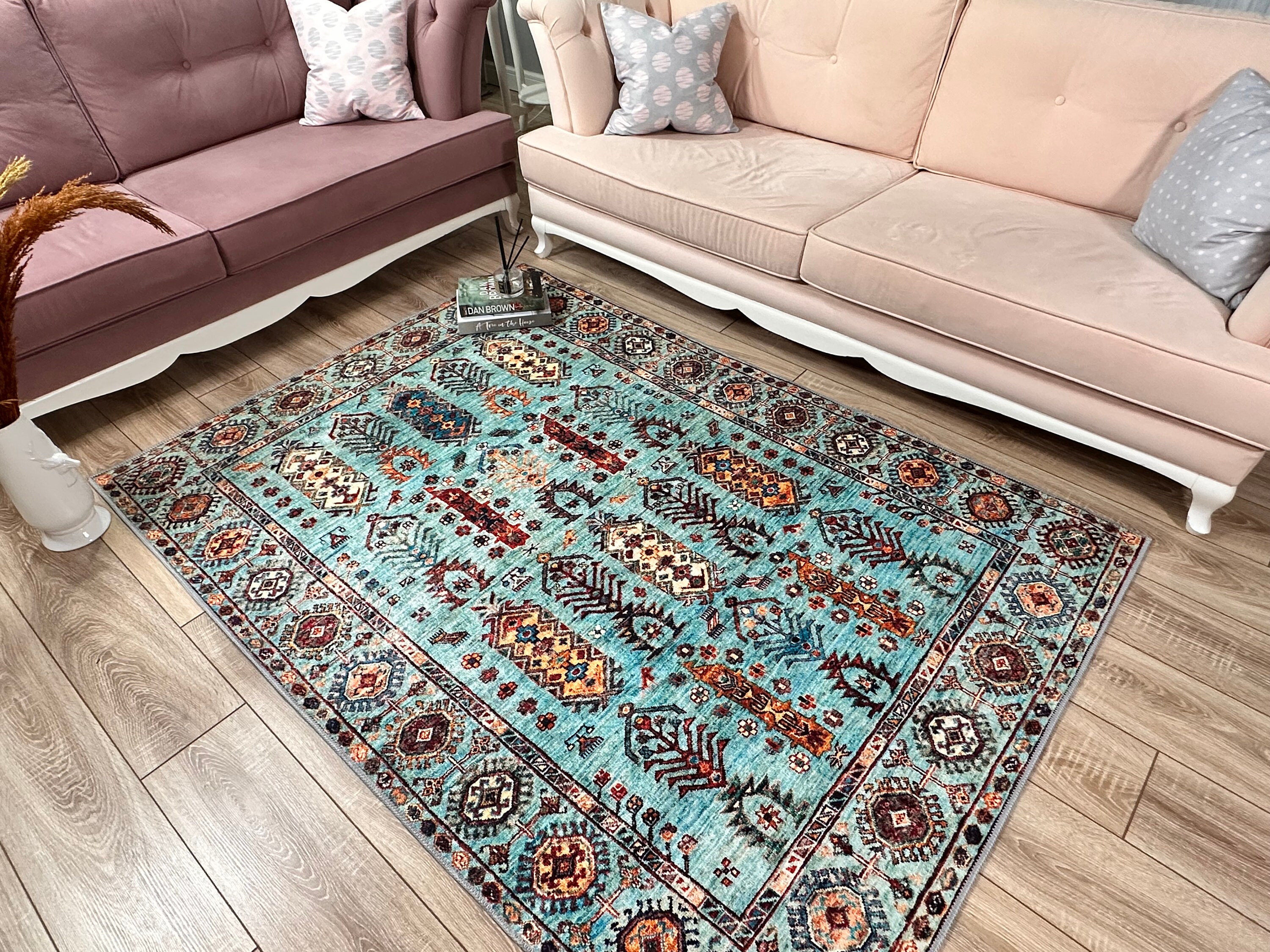 Turquoise Runner, Machine Washable Area Rug, Entree Runner, Non-slip ...
