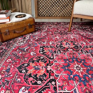 Trendy Look, Red Persian Style Rug, Vintage Style Turkish Rug, Ethnic ...