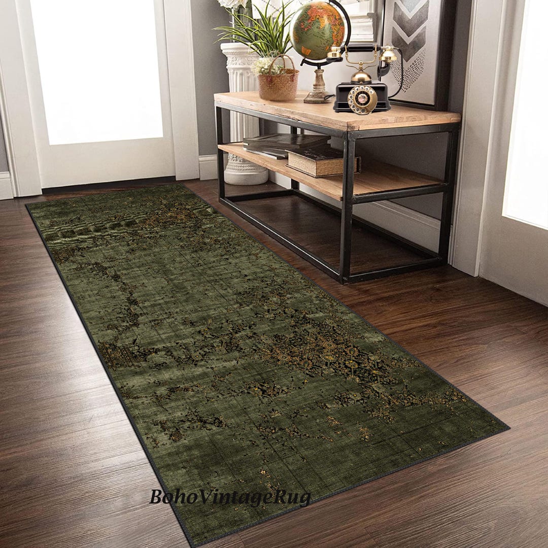 Luxury Green Area Runner, Multi Size, Ethnic Style Rugs for Corridor ...