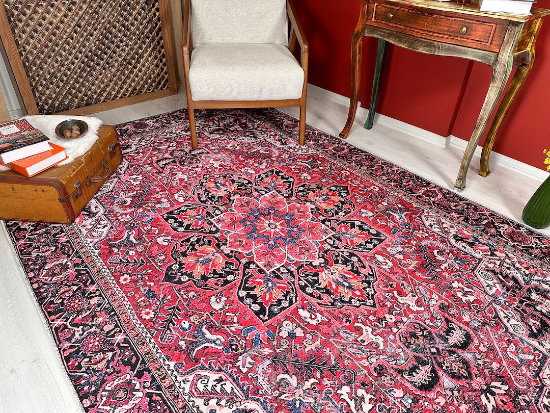 Trendy Look, Red Persian Style Rug, Vintage Style Turkish Rug, Ethnic ...