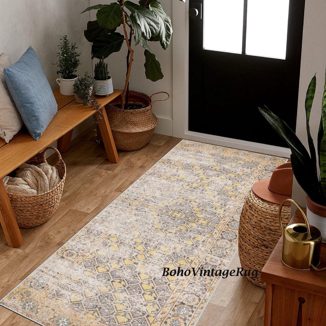 Yellow Kilim Hallway Runner: Retro Floral Ethnic Style Rug - Etsy