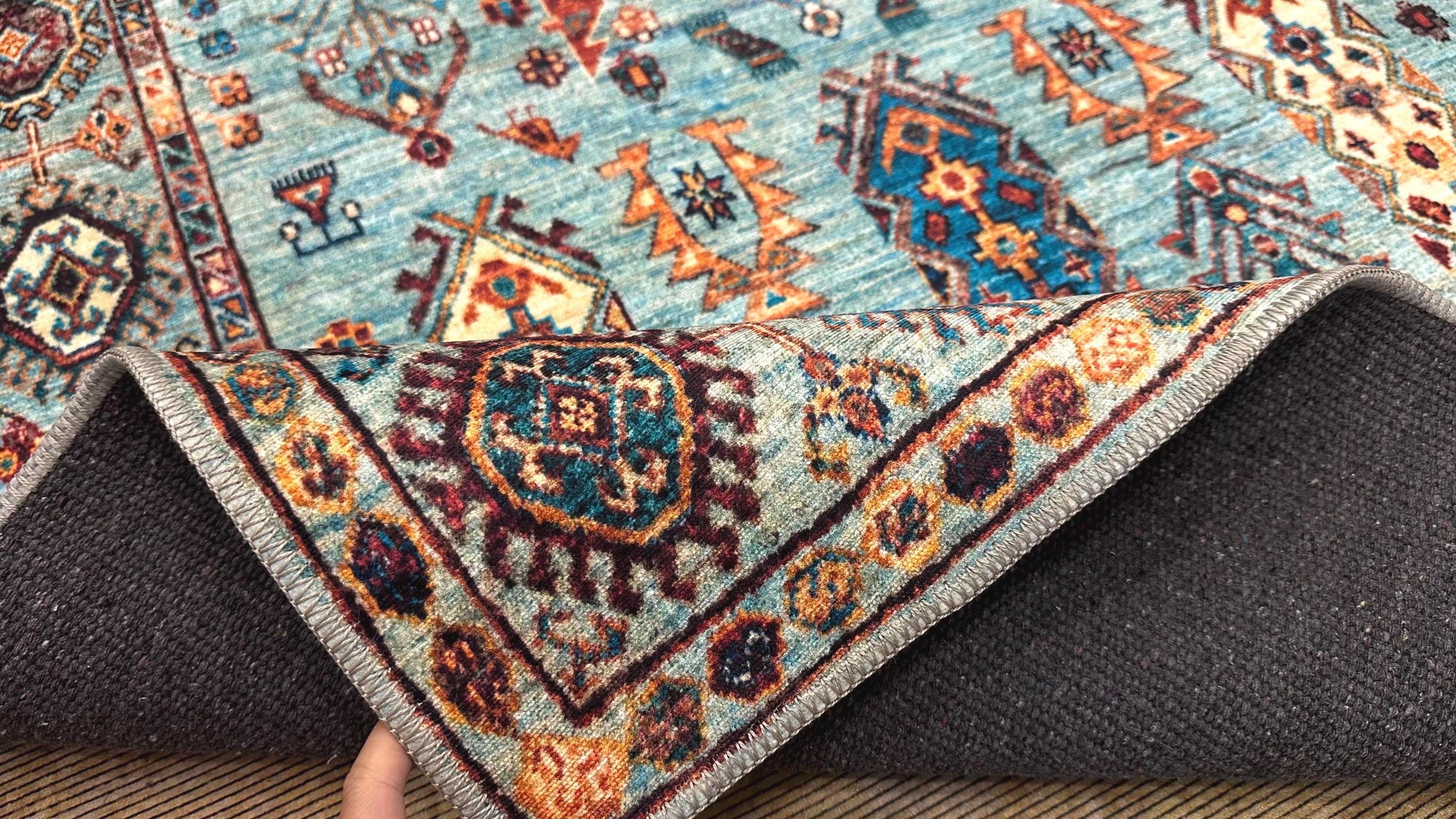 Turquoise Runner, Machine Washable Area Rug, Entree Runner, Non-slip ...