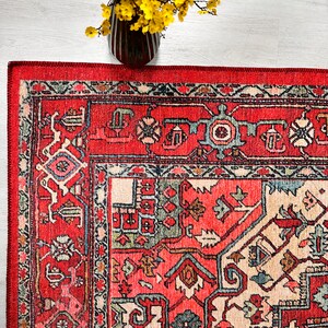 Red Distressed Boho Rug, Oversize Rug 8x10, Vintage Style Carpet, Stain ...