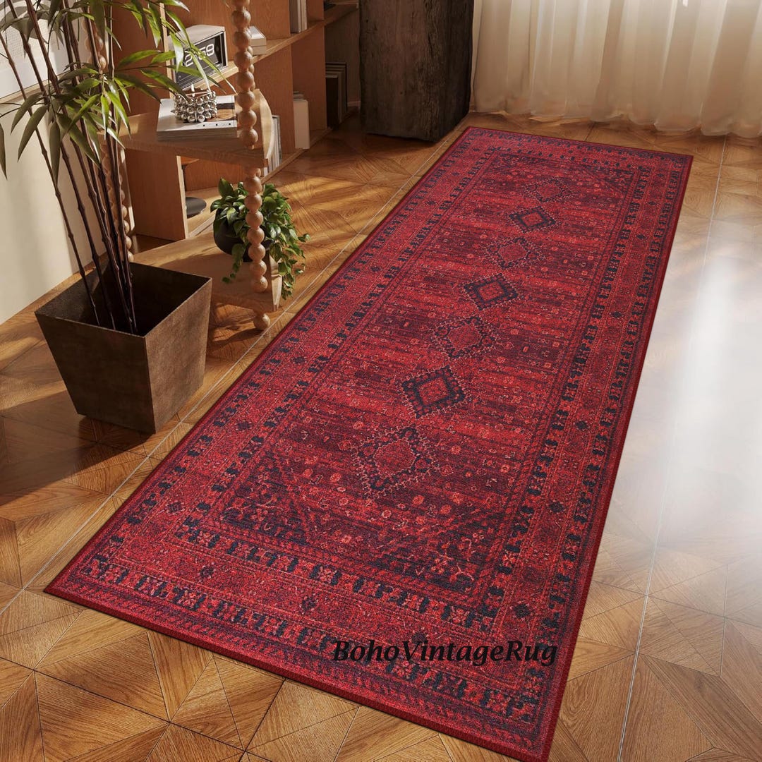 Turkish Red Hallway Runner, Bedroom Runner, Multi Size, Simple Design ...