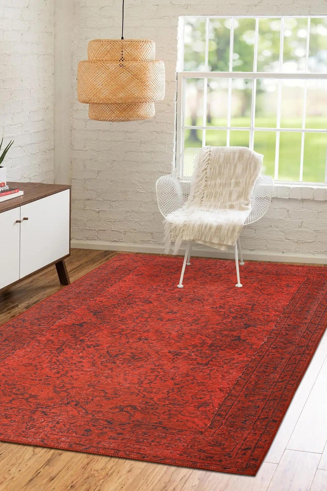 Blood Red Color, Cotton Rug, Boho Carpet, Turkish Kilim, Vintage Style ...