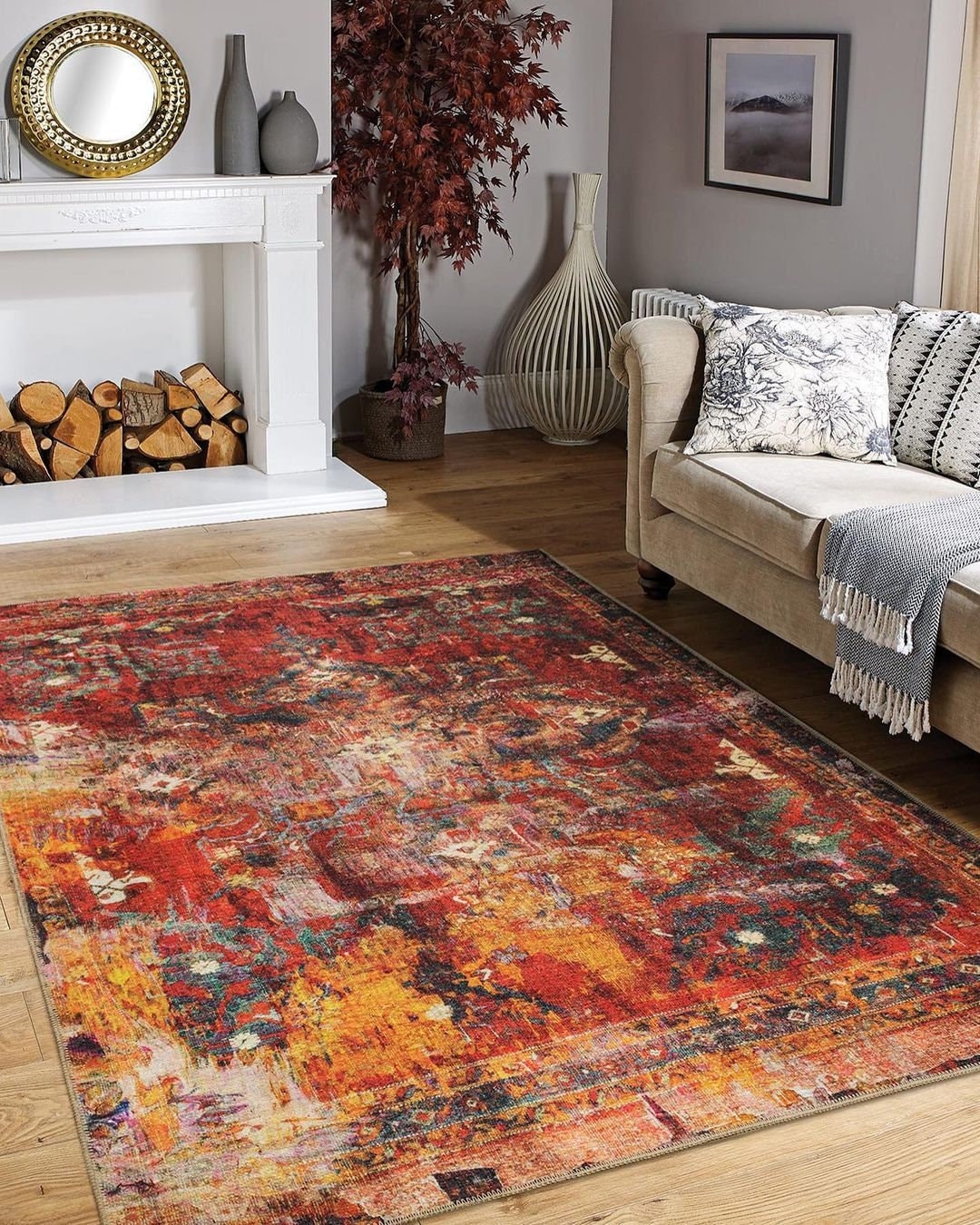 Red Rug, Overdyed Rug, Vintage Style Area Rug for Living Room, Turkish ...