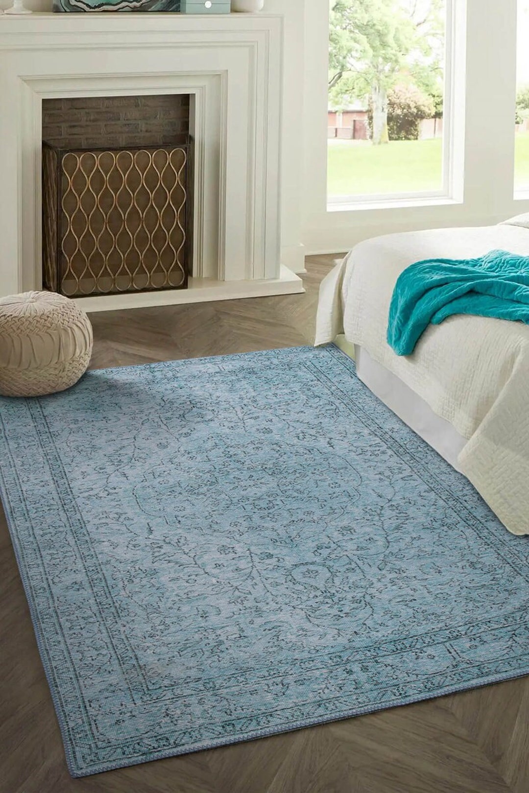 Light Blue Turkish Rug, Great Sky Blue Color, Large Bedroom Rug, Cotton ...