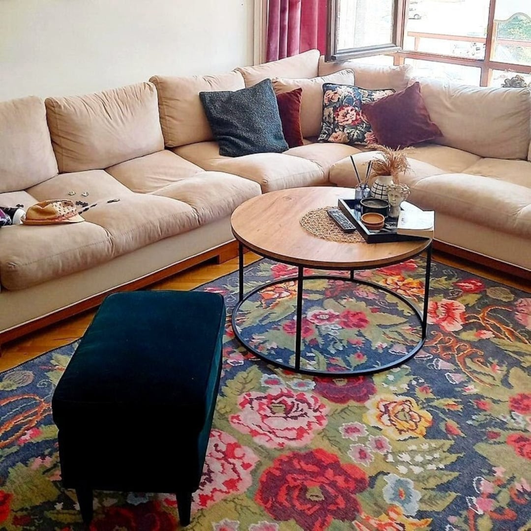 Karabagh Rug, Floral Pattern Cotton Rug, Azerbaijan Pattern, Large Area ...