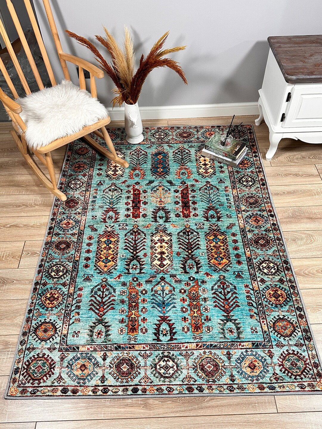 Turquoise Runner, Machine Washable Area Rug, Entree Runner, Non-slip ...