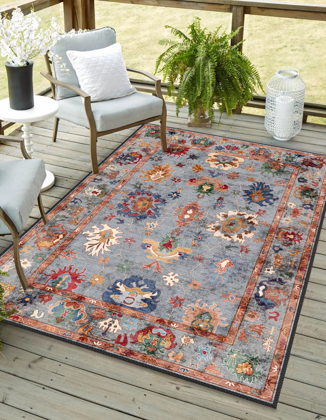 Blue Vintage Style Rug, Farmhouse Decor, Turkish Rug, Ethnic Pattern ...