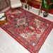Red Distressed Boho Rug, Oversize Rug 8x10, Vintage Style Carpet, Stain ...
