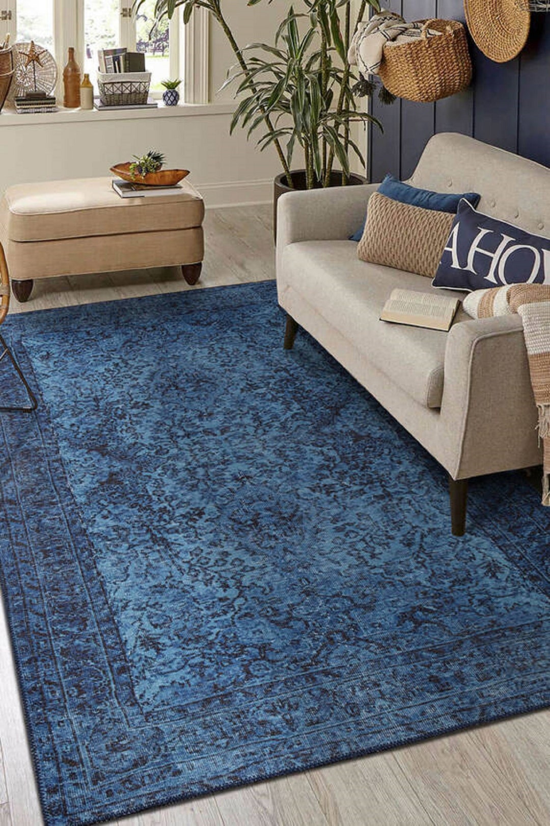 Blue Rug, Vintage Style Turkish Rug, Boho Rugs, Large Overdyed Carpet ...