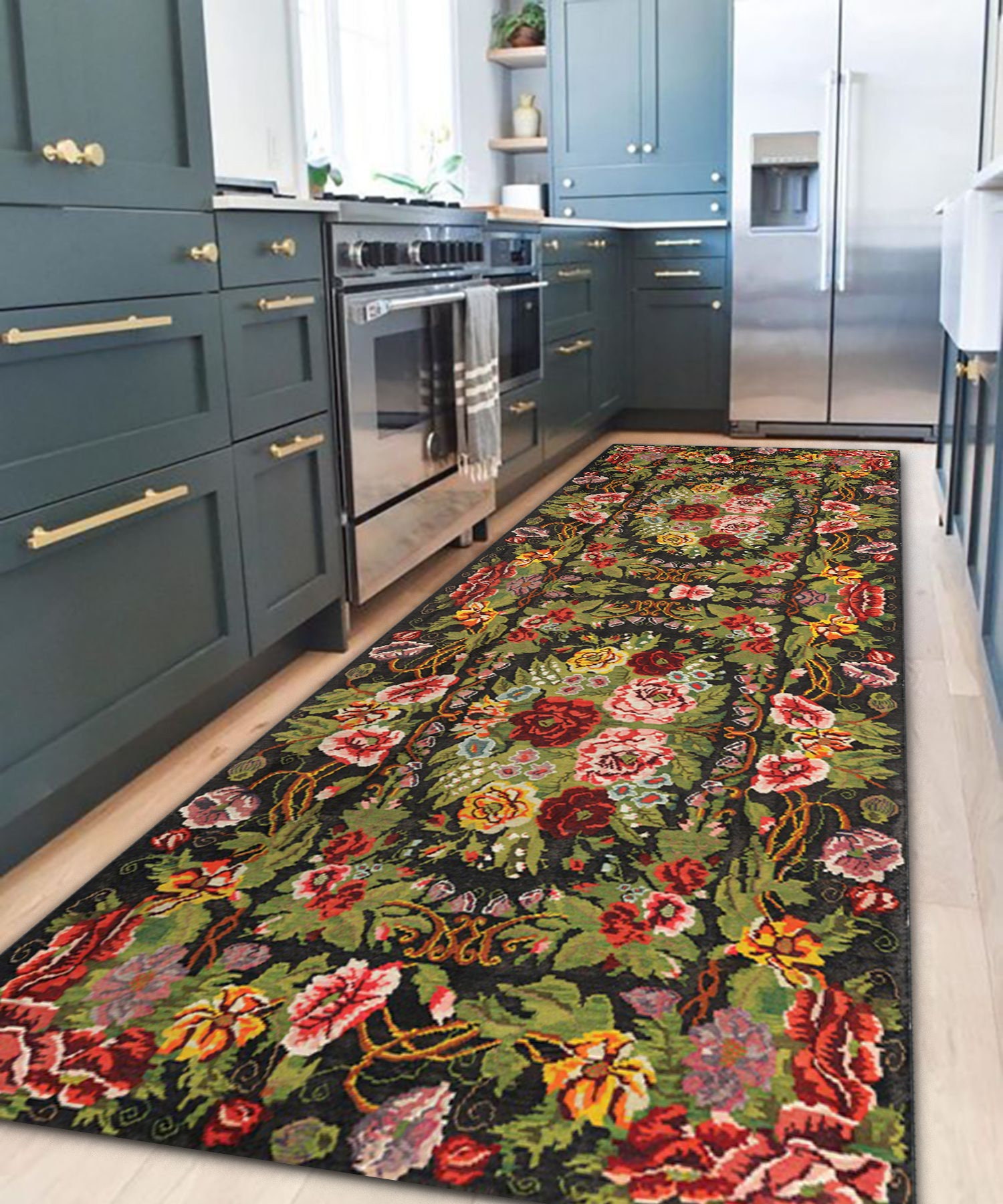 Karabagh Rug, Floral Pattern Cotton Rug, Azerbaijan Pattern, Large Area ...