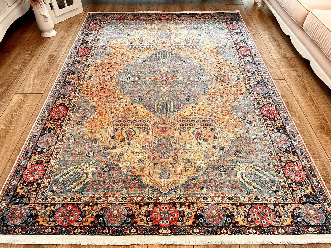 Blue Area Rug, Turkish Style Rug, Heriz Pattern Area Rugs, Living Room ...